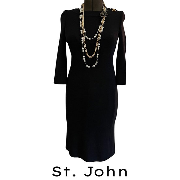 St. John | Dresses | St John Collection Black Knit Dress With 34 ...